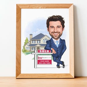 Realtor Caricature Gift, Custom Male Real Estate Agent Portrait, Real ...