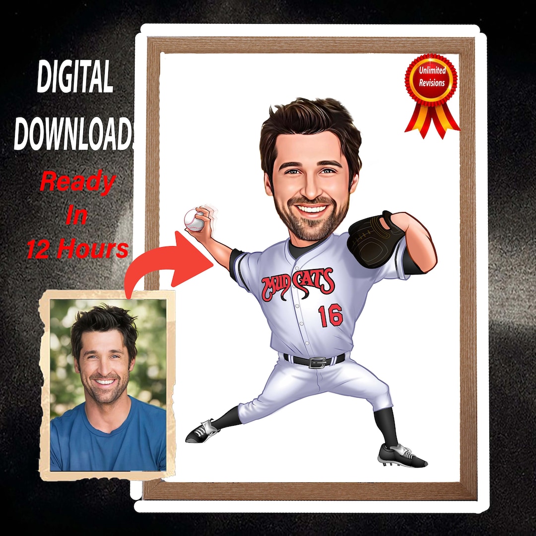 Custom Baseball Player Cartoon Portrait, Baseball Caricature, Gift for ...