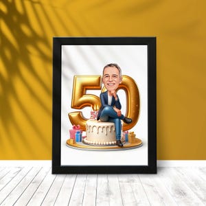 Custom 50th Birthday Caricature, Custom Birthday Gift Cartoon Portrait ...