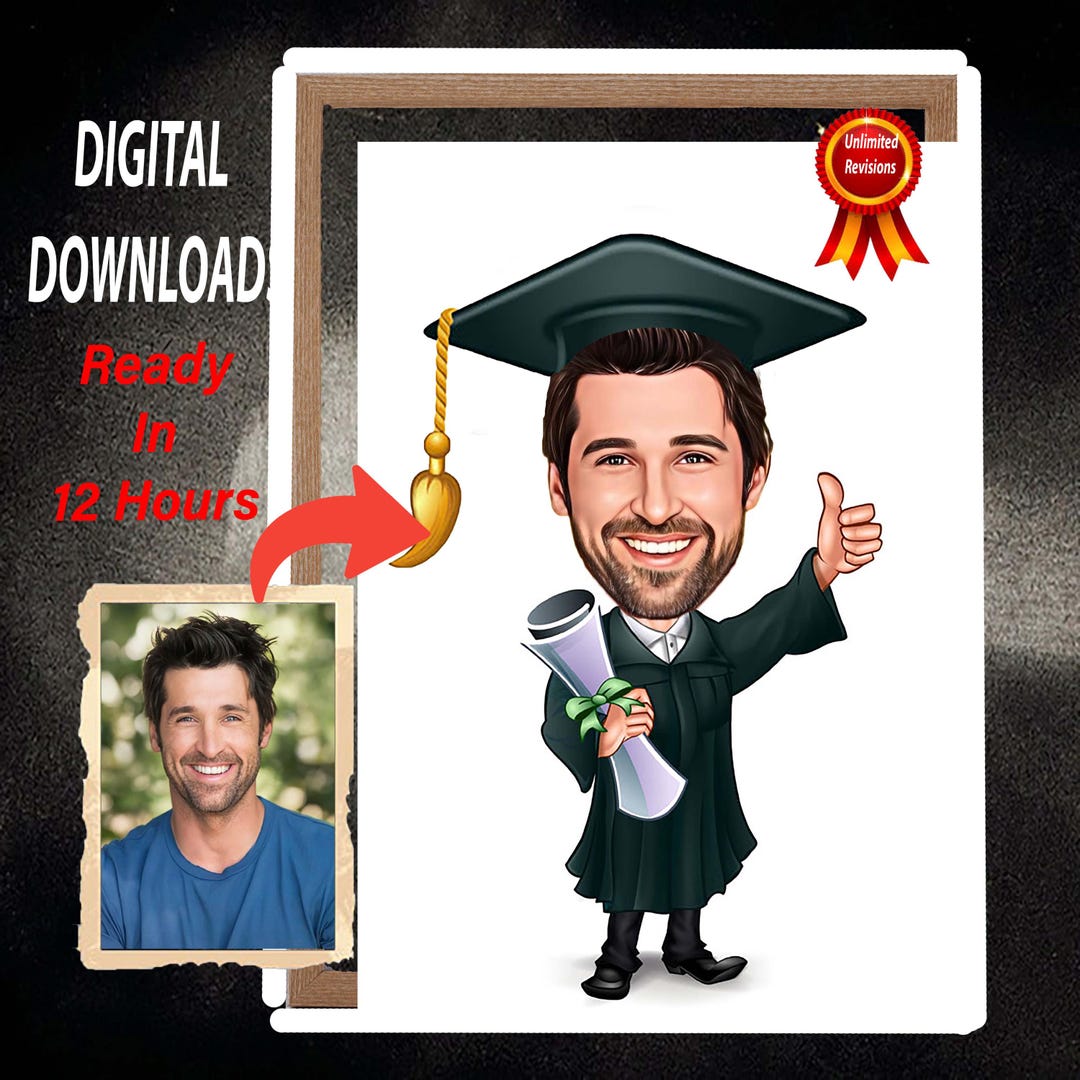 Custom Graduation Cartoon Portrait, Graduation Portrait, Graduation ...