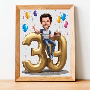 39th Birthday, Special Day Caricature, Photo to Cartoon, Birthday Gift ...
