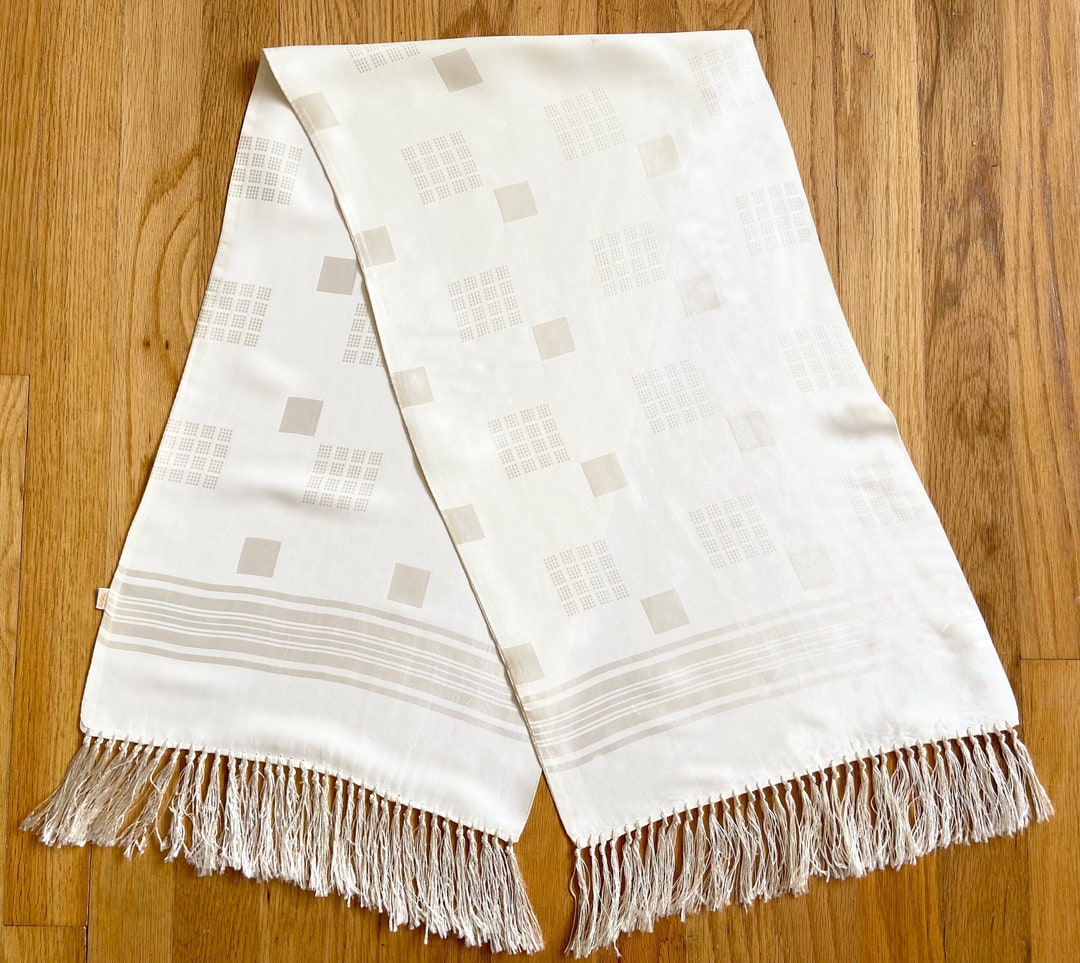 Vintage Men's Scarf Silky Ivory Fringed Evening Formal Scarf - Etsy