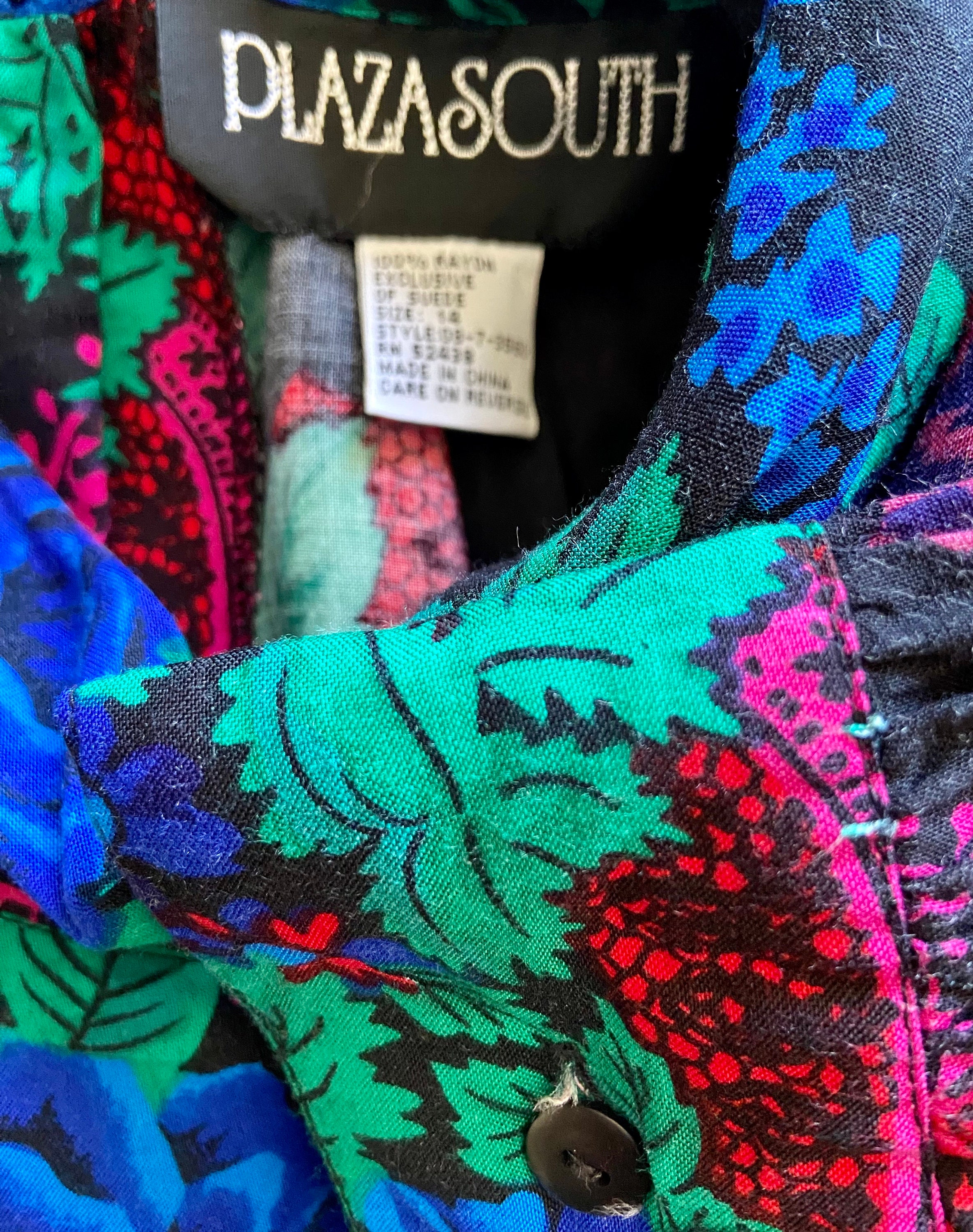 Vintage 80s High Collar Pleated Dress *size 14* PLAZA SOUTH Floral ...