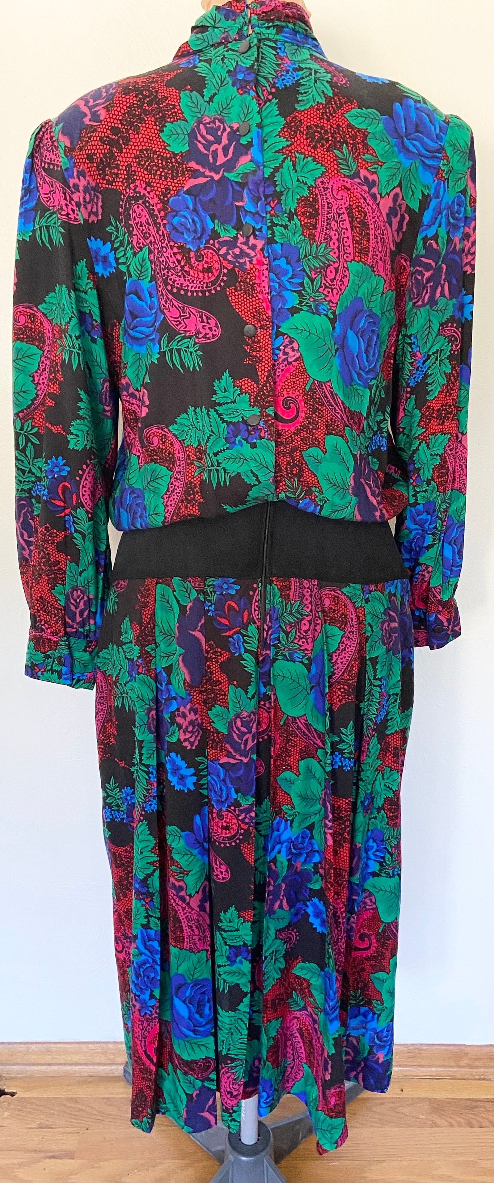 Vintage 80s High Collar Pleated Dress *size 14* PLAZA SOUTH Floral ...