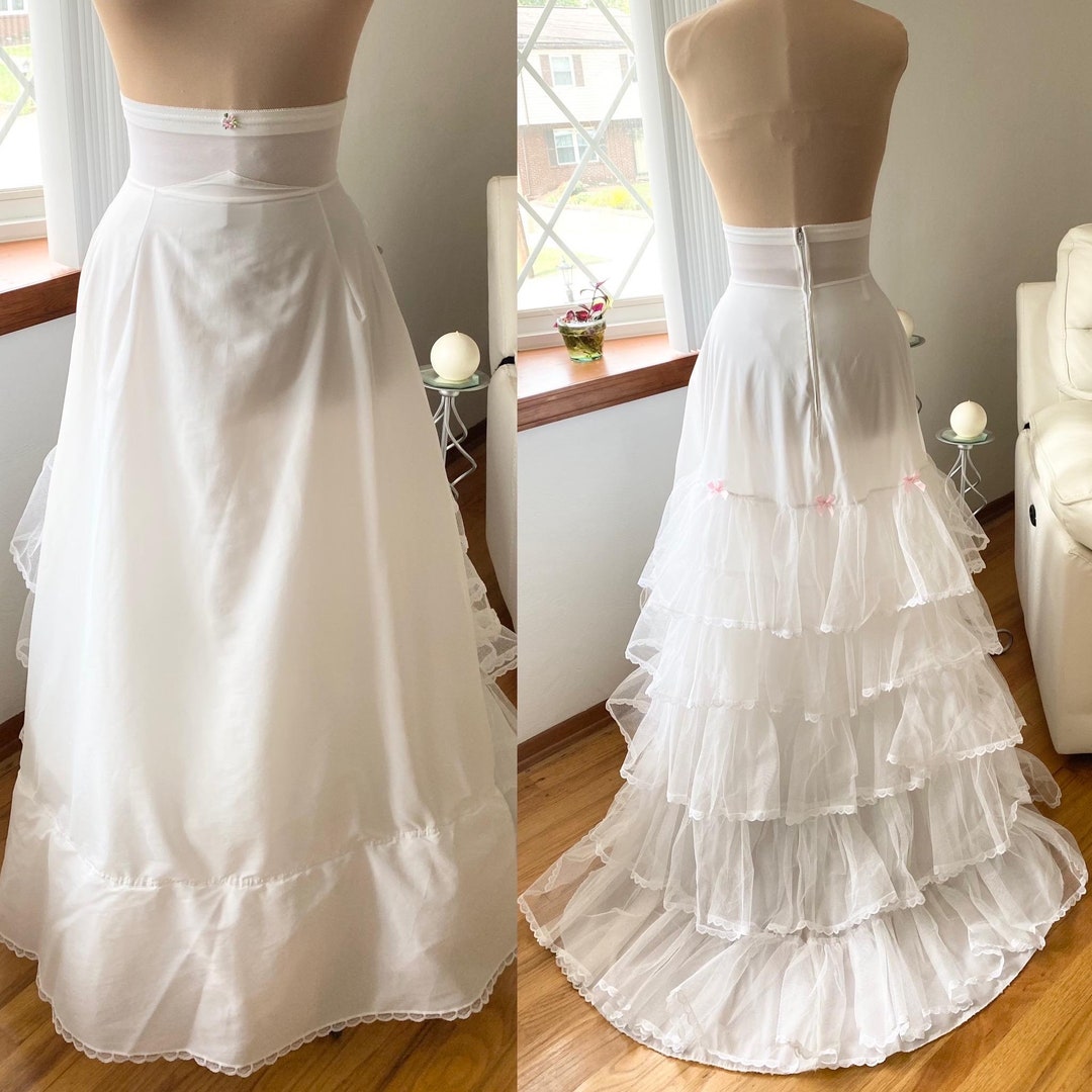 Vintage 60s Tiered Ruffled Petticoat *medium* White Victorian Edwardian ...