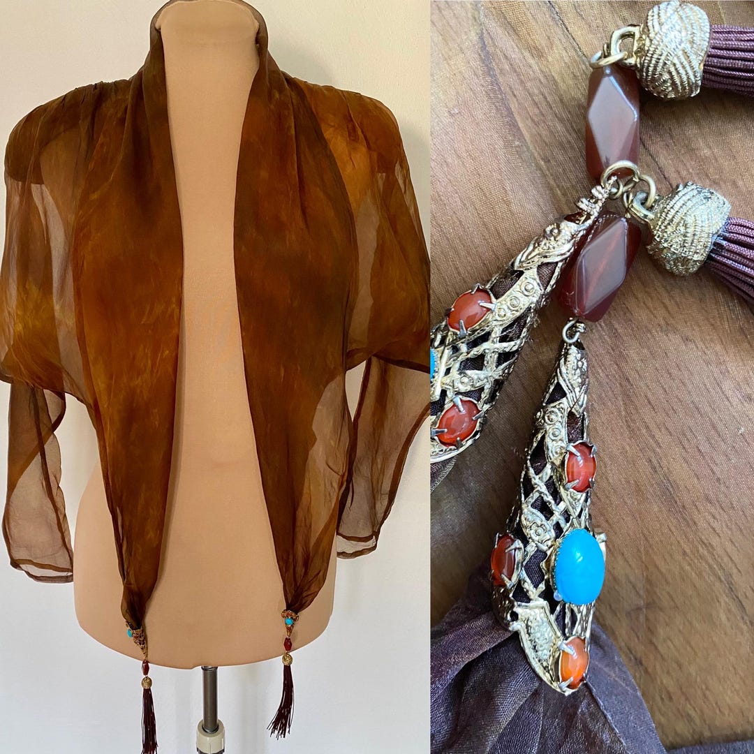 Vintage 90s Sheer Evening Jacket one Size ZELDA Brown Watercolor ...