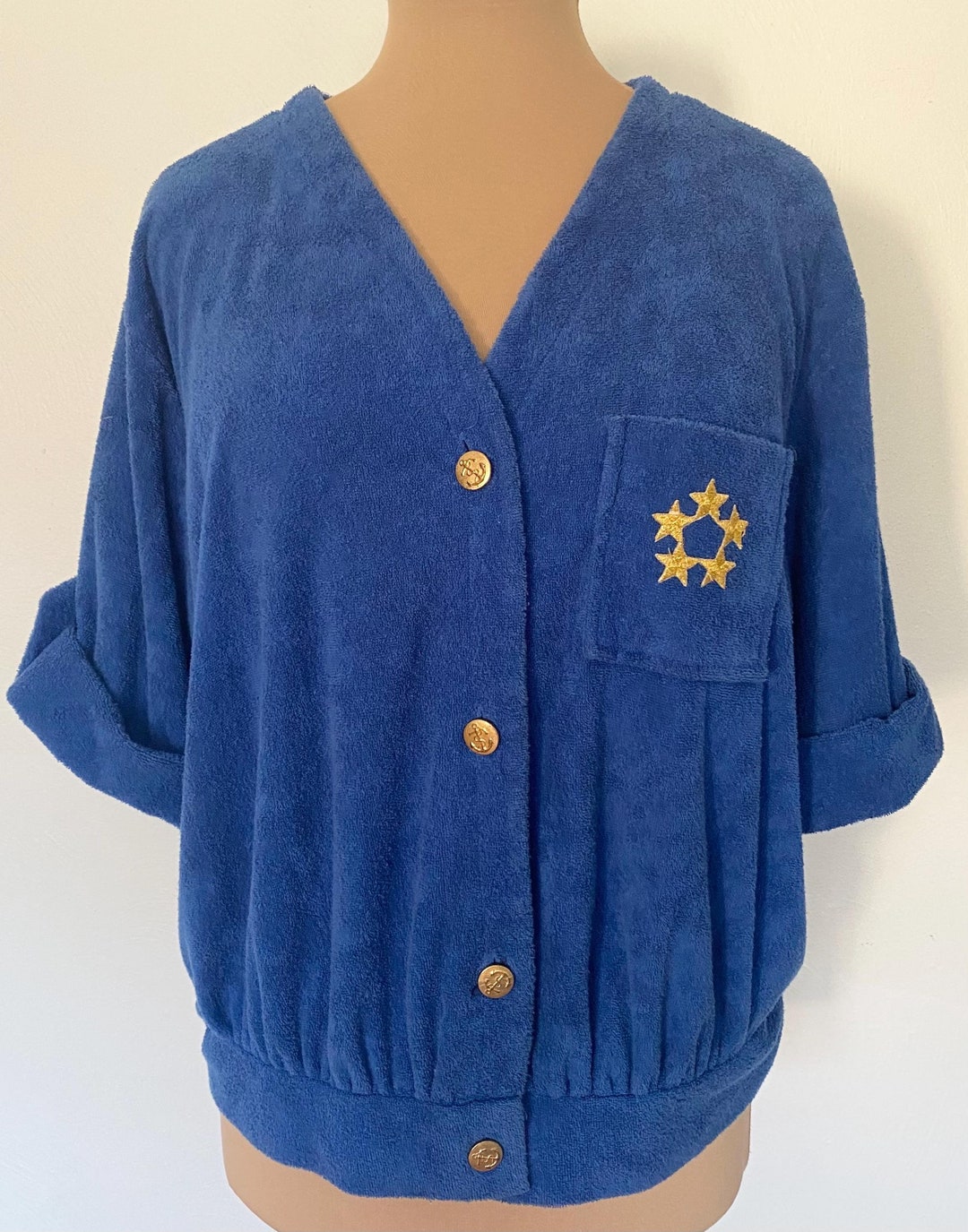 Vintage 70s Terry Beach Jacket *large* DANA JEFFRIES Nautical Blue Robe ...