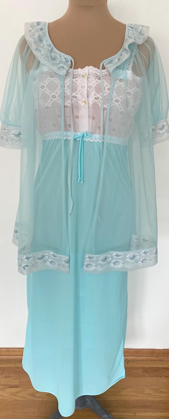 Vintage 60s Sheer Peignoir and Nightgown Set *Small* … - Gem