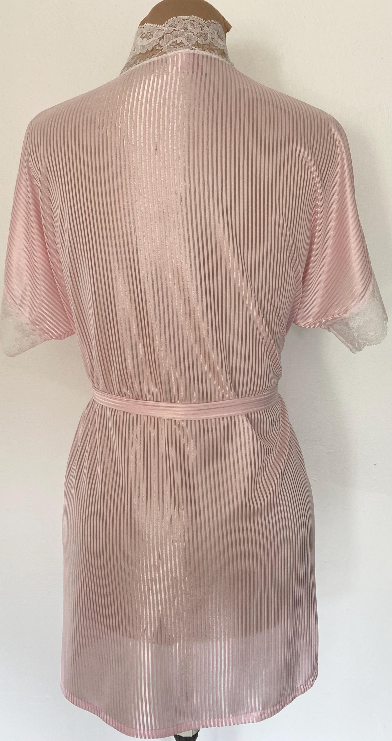 SALE Vintage 80s Satin Striped Bathrobe large JASMINE Pink Short Sheer ...