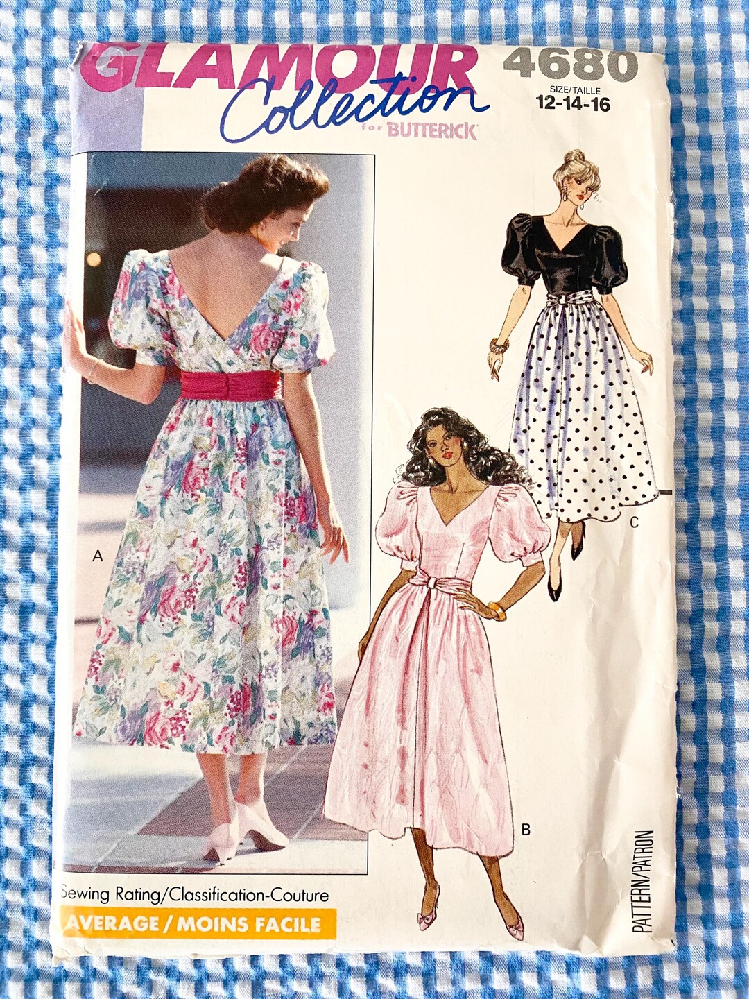 Vintage 80s BUTTERICK 4680 V-back Dress Pattern *sizes 12-16* Puffed ...