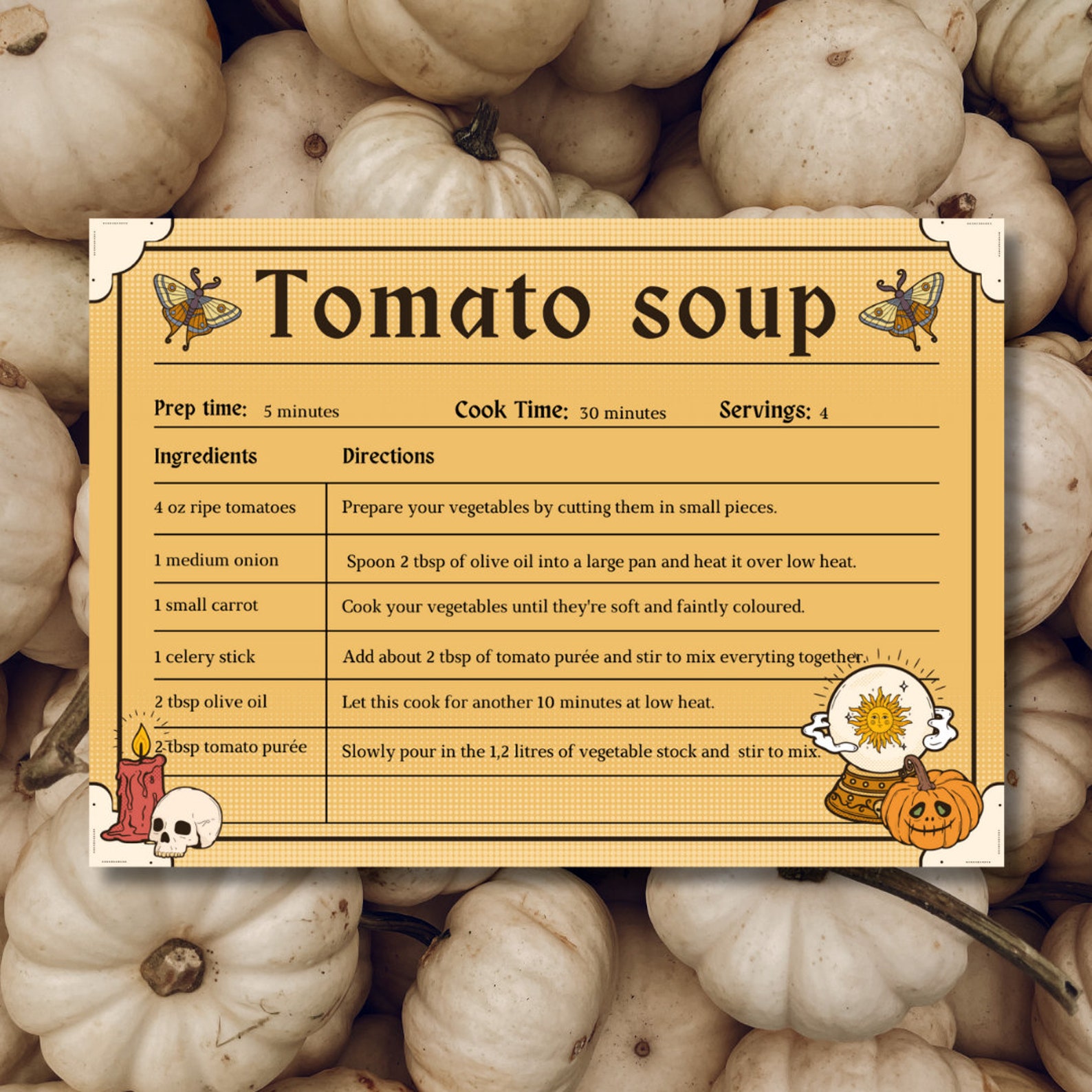Halloween Retro Cartoon Recipe Card editable Halloween Recipe Card ...