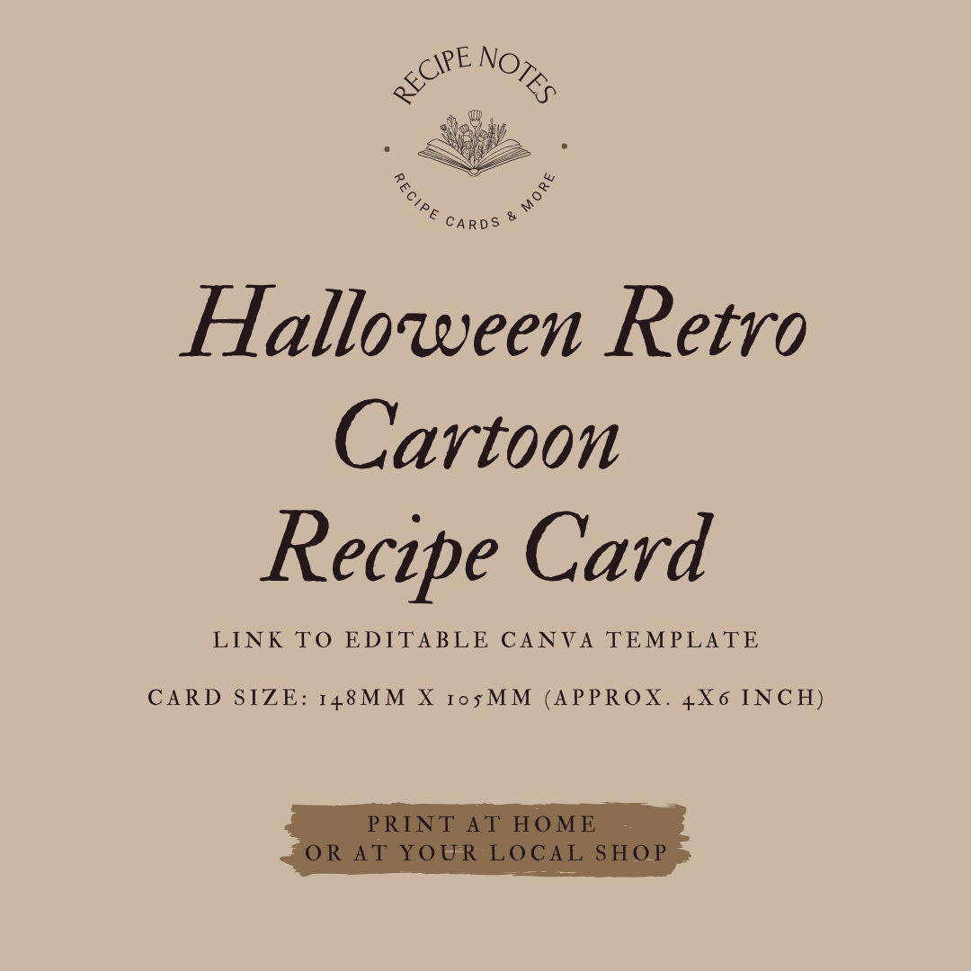 Halloween Retro Cartoon Recipe Card editable Halloween Recipe Card ...