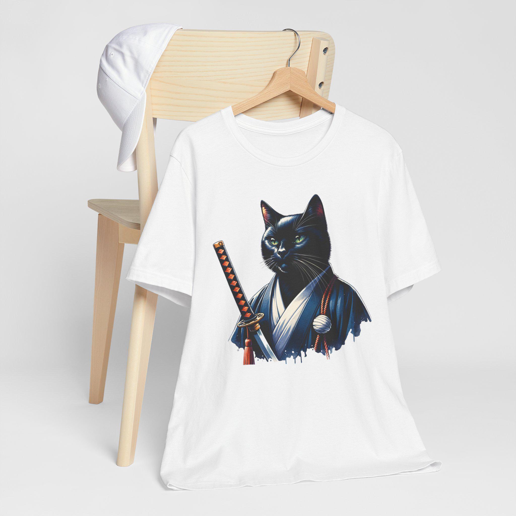 Samurai Cat Shirt, Black Cat Samurai, Kimono With Katana, Solemn Cat ...