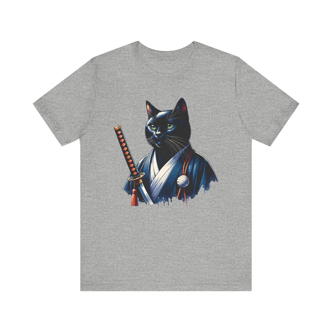 Samurai Cat Shirt, Black Cat Samurai, Kimono With Katana, Solemn Cat ...