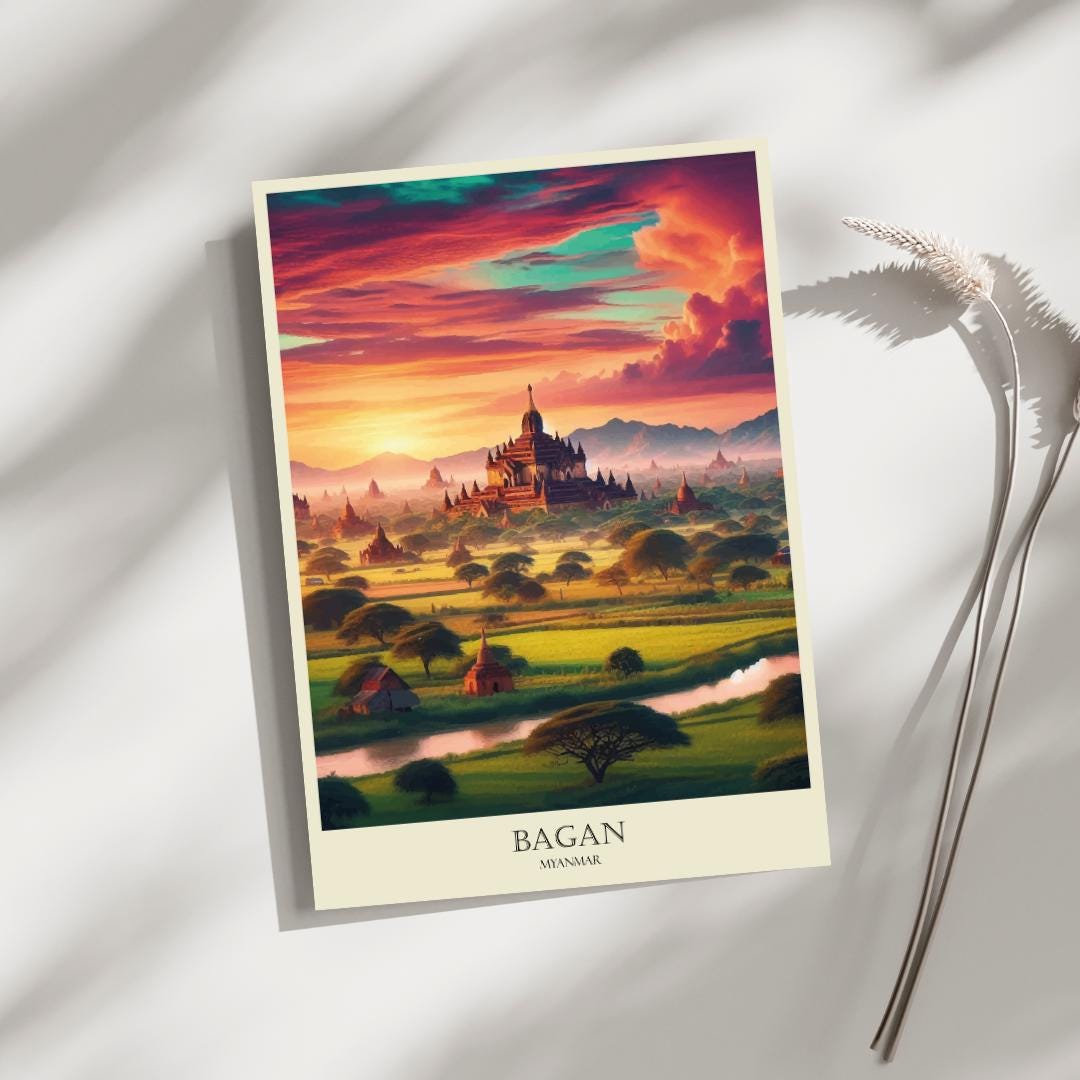 Bagan, Myanmar, Skyline, Travel, Poster, Print, Art, Home Décor, Wall ...