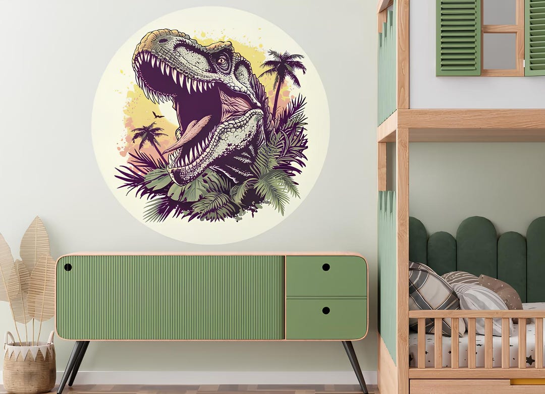 Big Dinosaur Sticker, T-rex Sticker, Round Dinosaur Sticker, Baby Room ...