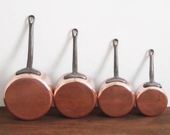 Vintage French Copper Pots Pans Saucepans With Brass Handles Set of 5 ...