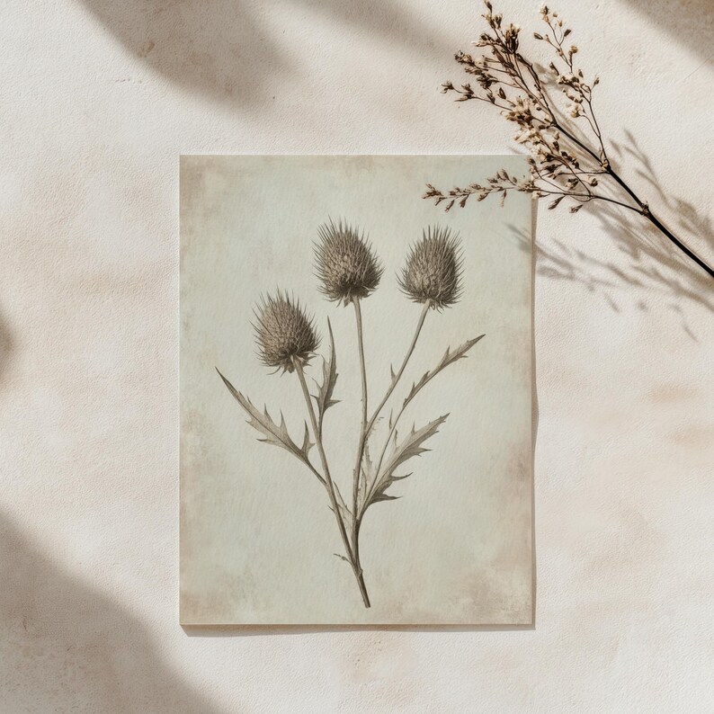 Rustic Thistle Botanical Art Print: Vintage Nature Illustration for ...