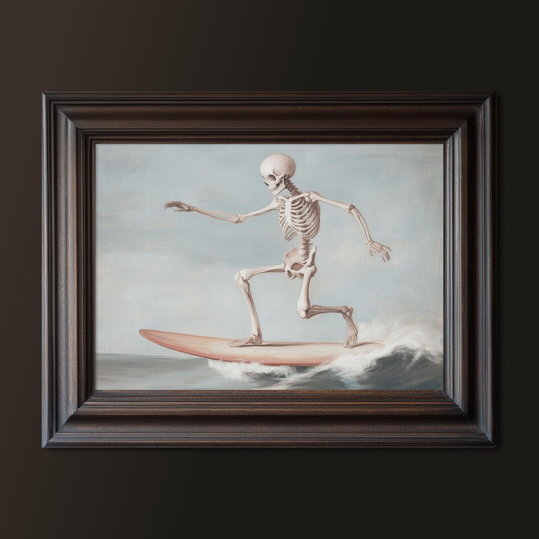 Gothic Surfing Skeleton Wall Art: Printable Halloween Beach Decor for ...