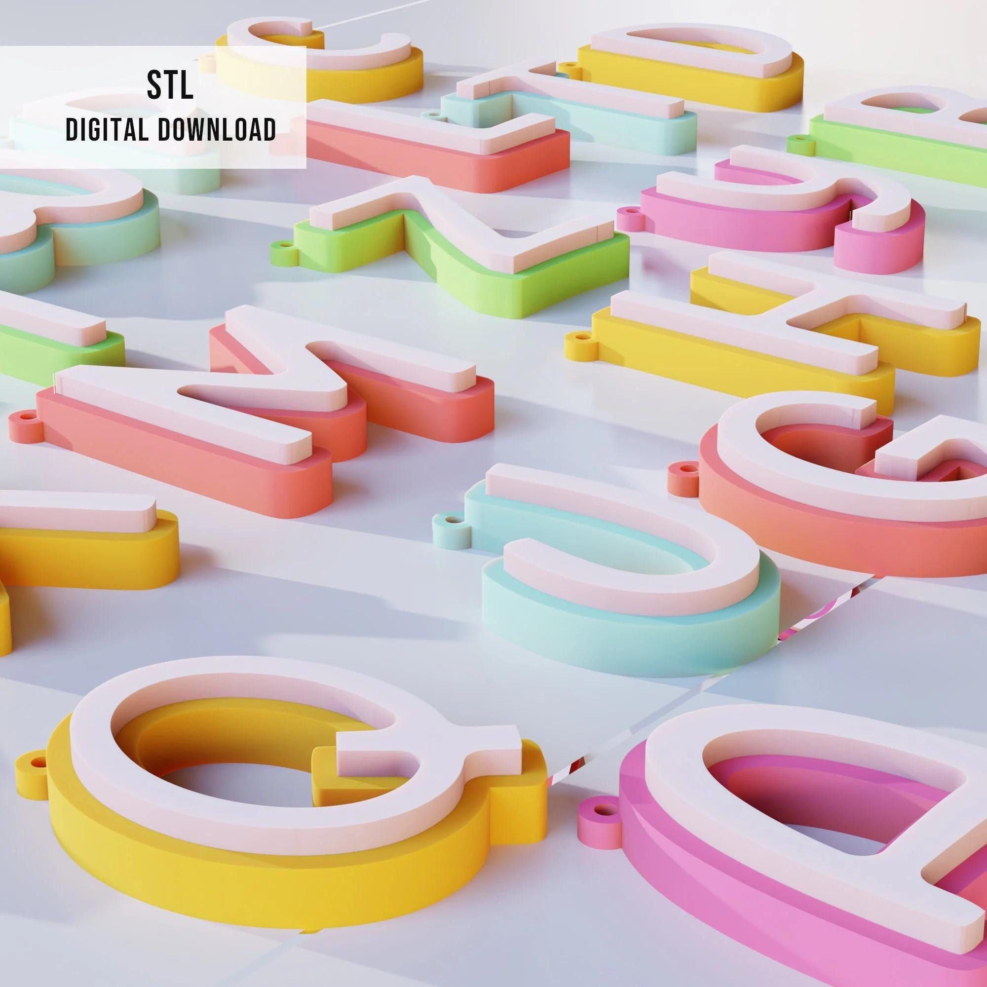 Keychain Letter Alphabet Pack 3D Printing File, Rounded Chubby Font ...