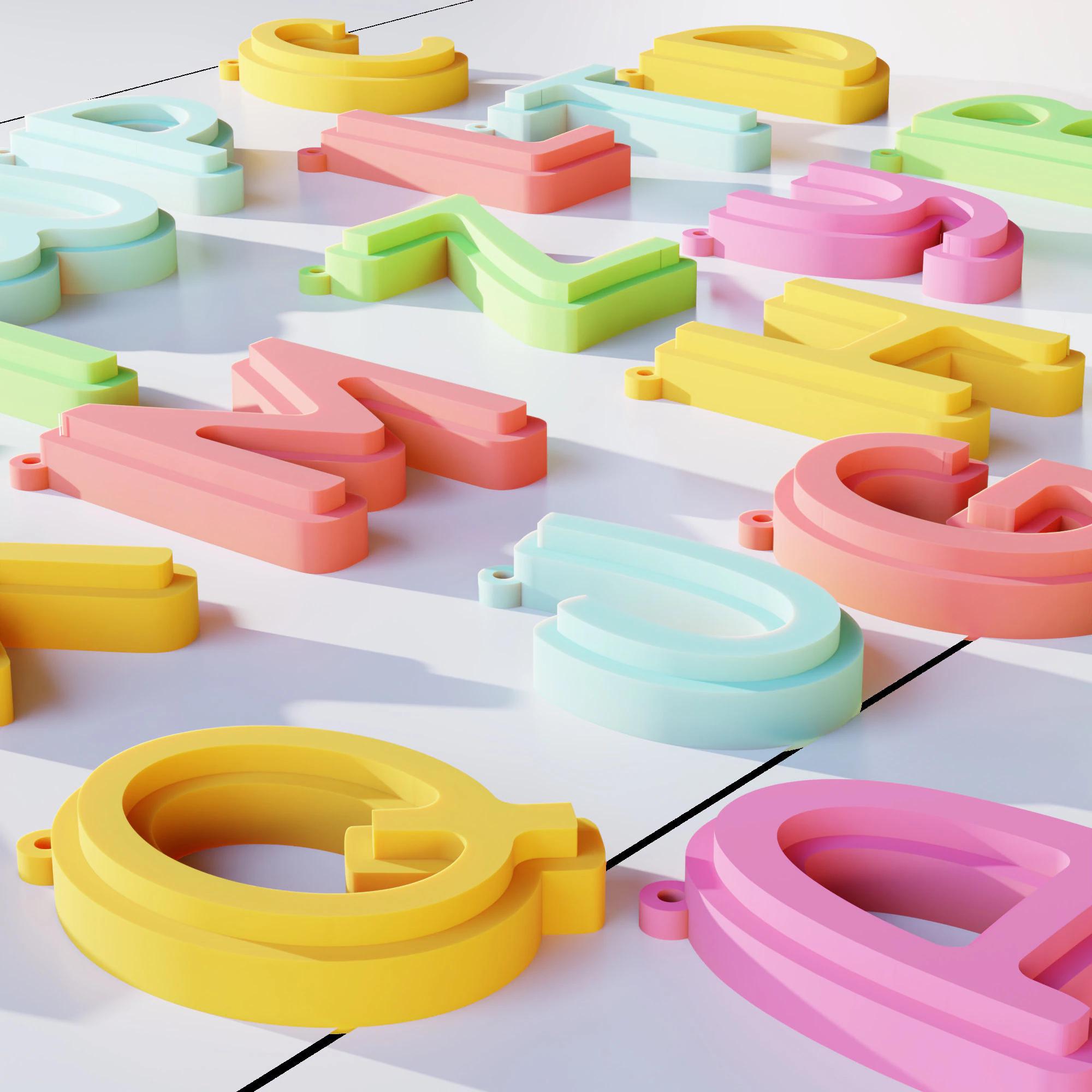 Keychain With Letters Alphabet Pack 3d Printing File Rounded and Chubby ...