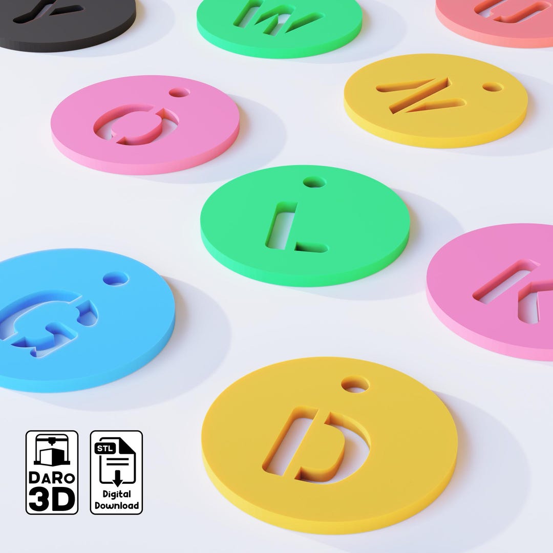 Round Keychain With Letter STL, Rounded Alphabet Keychain, All ...