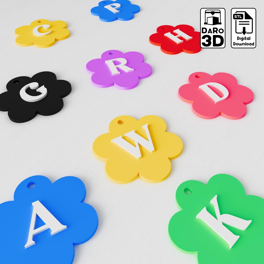 Flower Keychain With Letters Alphabet Pack 3d Printing File Flower ...