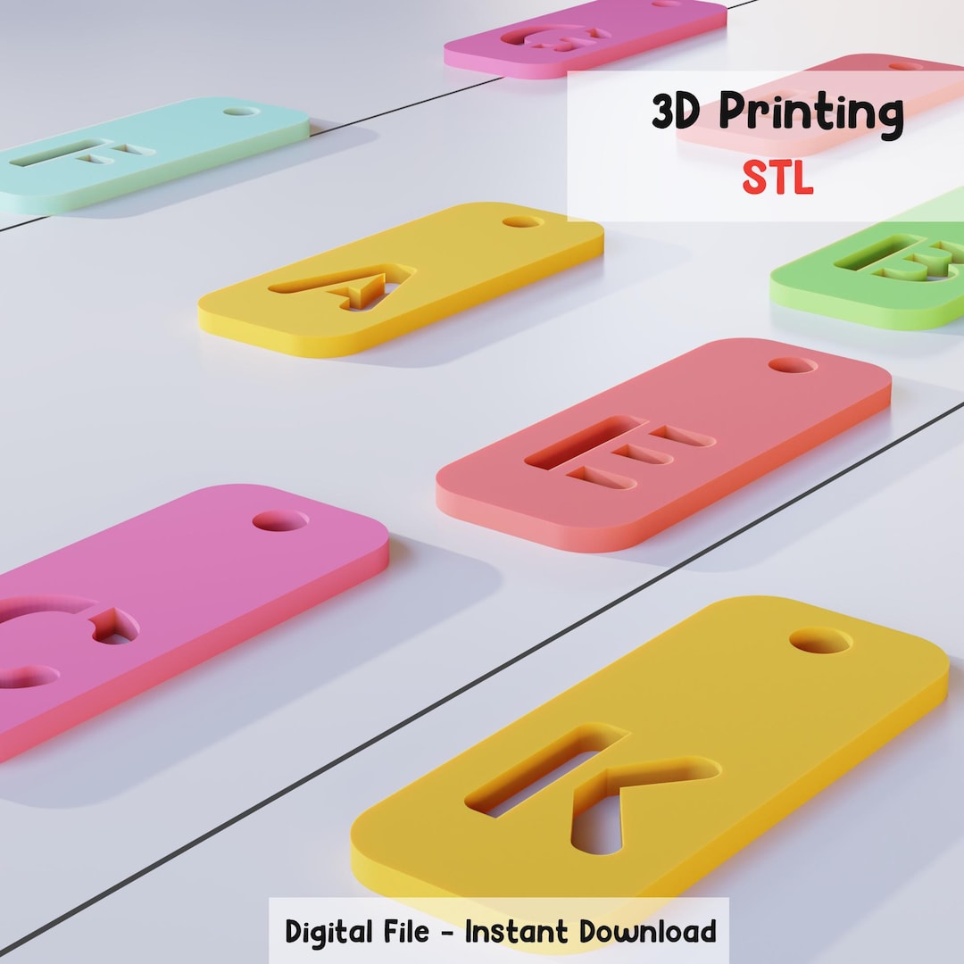 Rectangular Keychain With Letter, Rectangular Alphabet Keychain Tags 3D ...