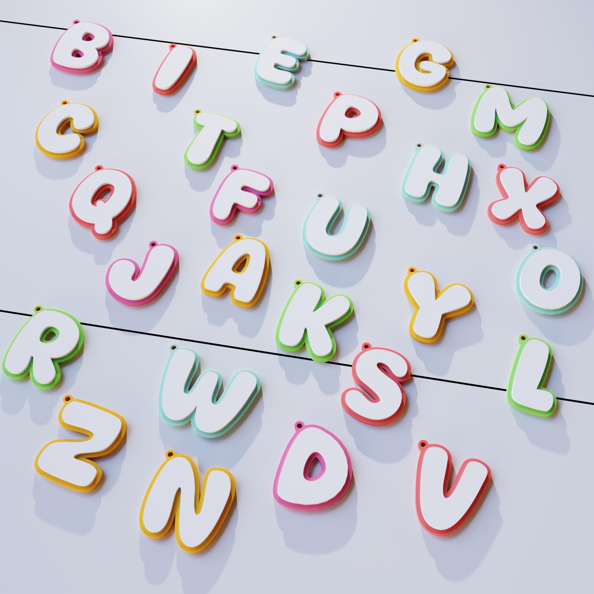 Keychain With Letters Alphabet Pack 3d Printing File Rounded and Chubby ...