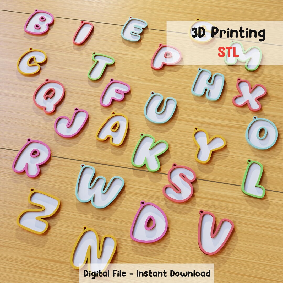 Keychain Chunky Letters With Frame Pack 3d Printing File Chubby Letter ...