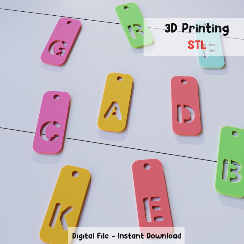 Rectangular Keychain With Letter, Rectangular Alphabet Keychain Tags 3D ...