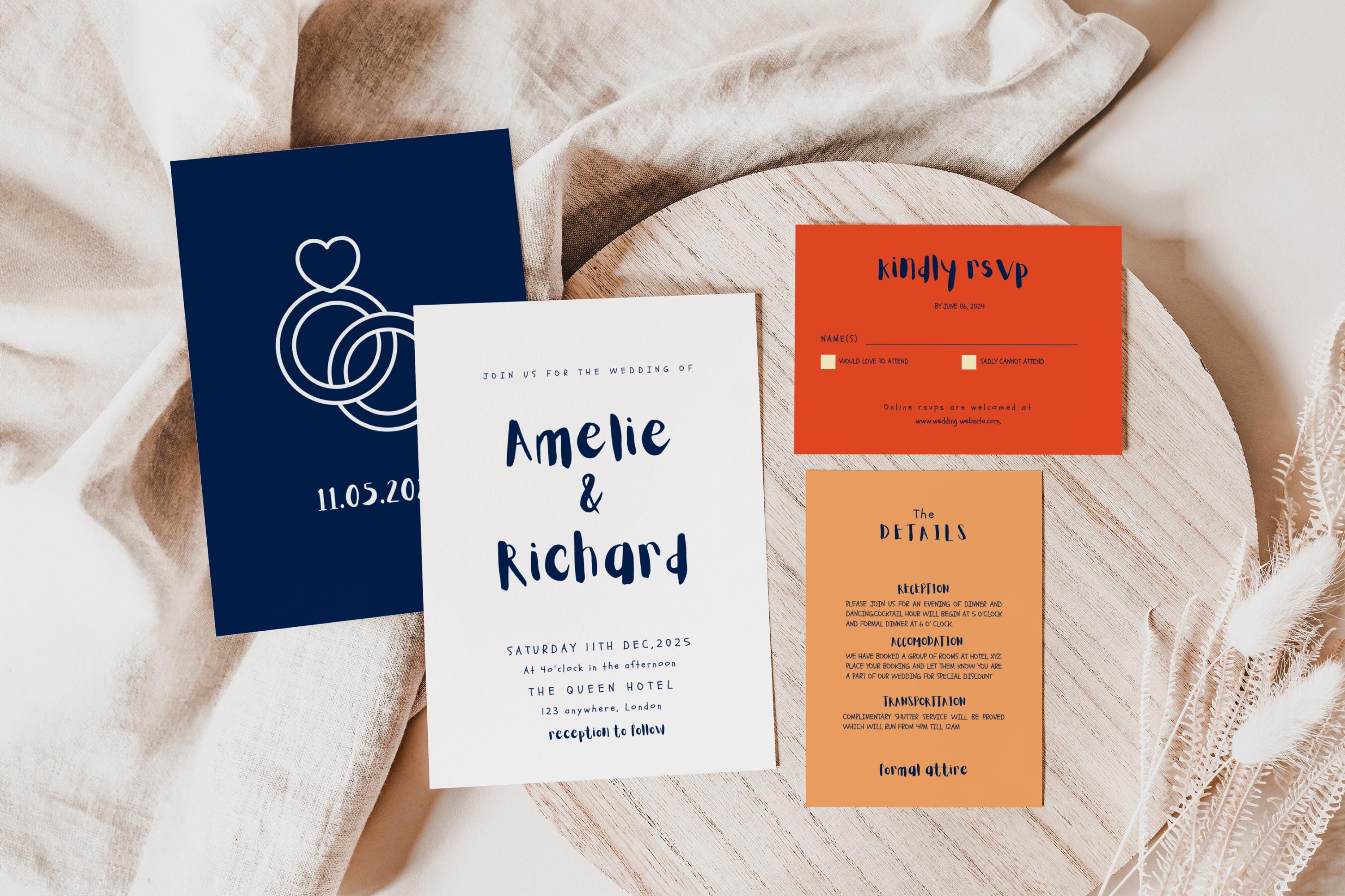 Retro Wedding Invitation Template Minimalist Modern Vintage Colorful ...