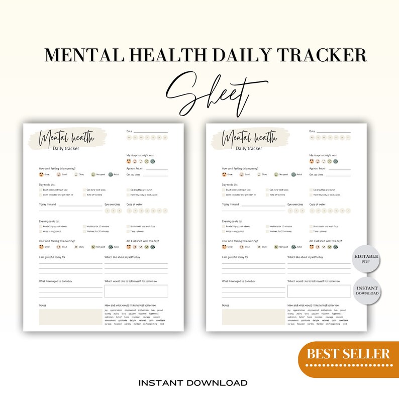 White Mental Health Daily Tracker, Clean Design, Wellness Planner, Self ...