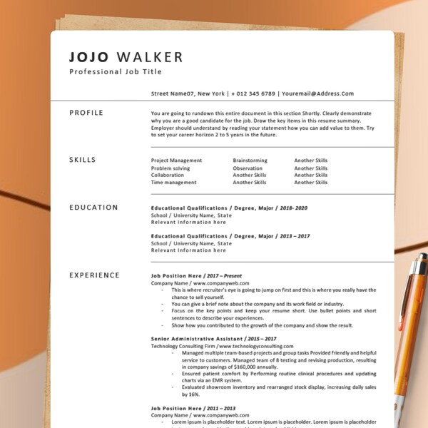 Resume Template - Etsy