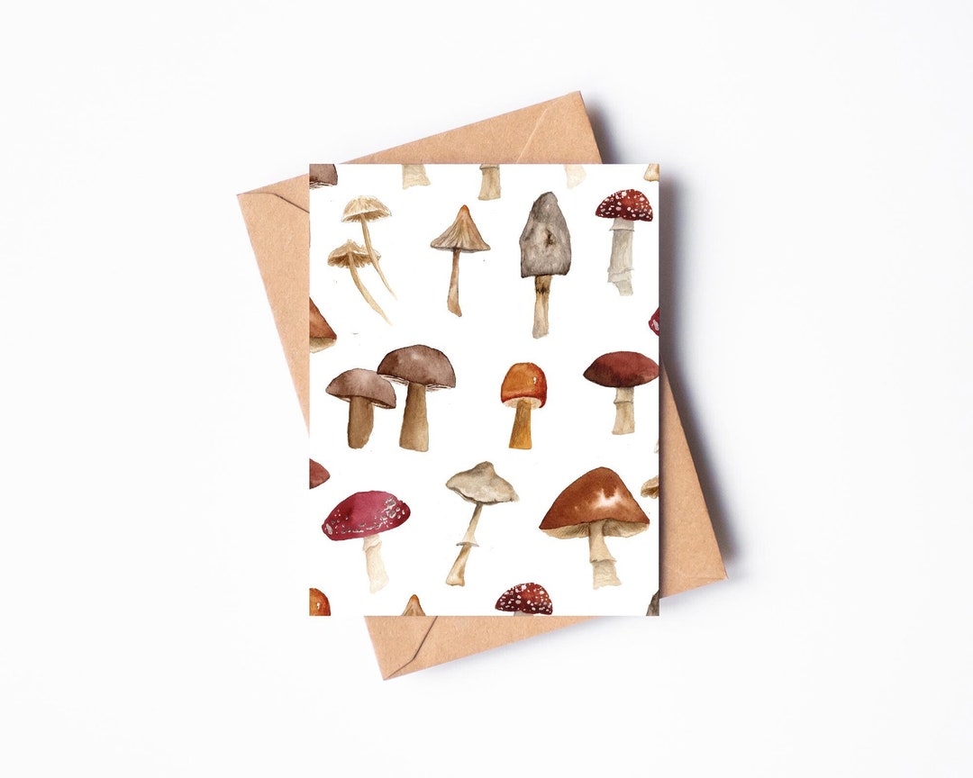 Mushroom Note Cards Set of 6 - Watercolor Mushroom Patterned Note Card ...
