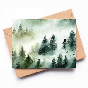 Evergreen Christmas Cards Set Snowy Forest Watercolor Landscape Cards ...