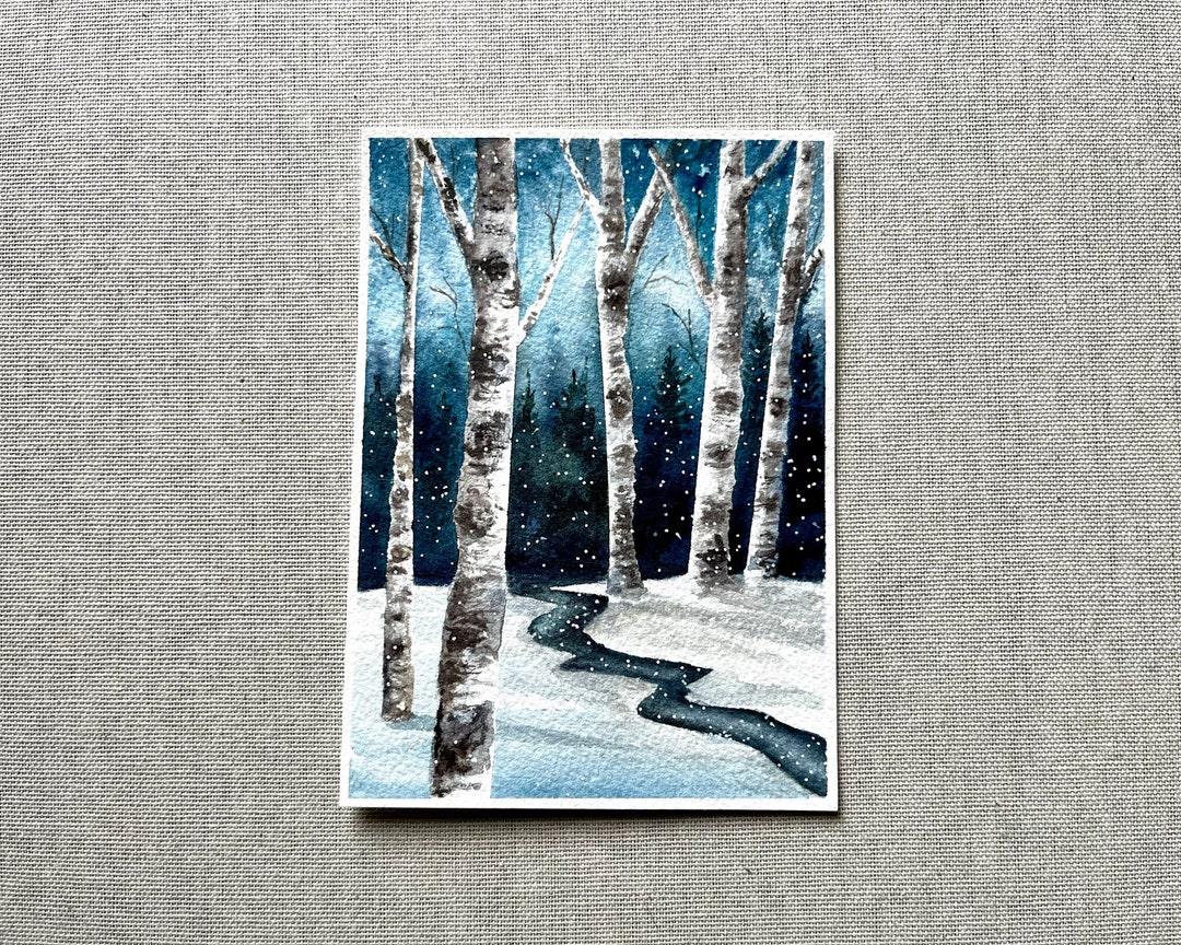 Winter Birch Trees Art Print - Watercolor Landscape Painting - Snowy ...