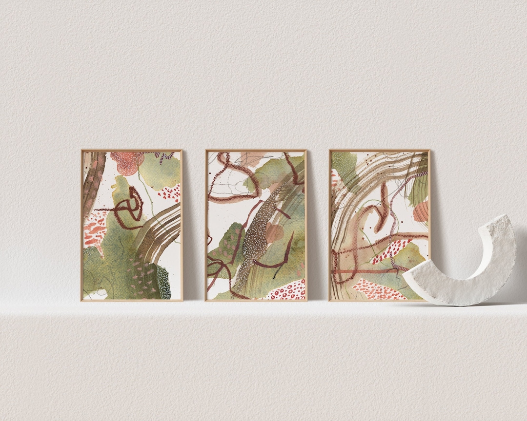 Earthy Abstract Art Prints Set of 3 Contemporary Home Decor Organic ...