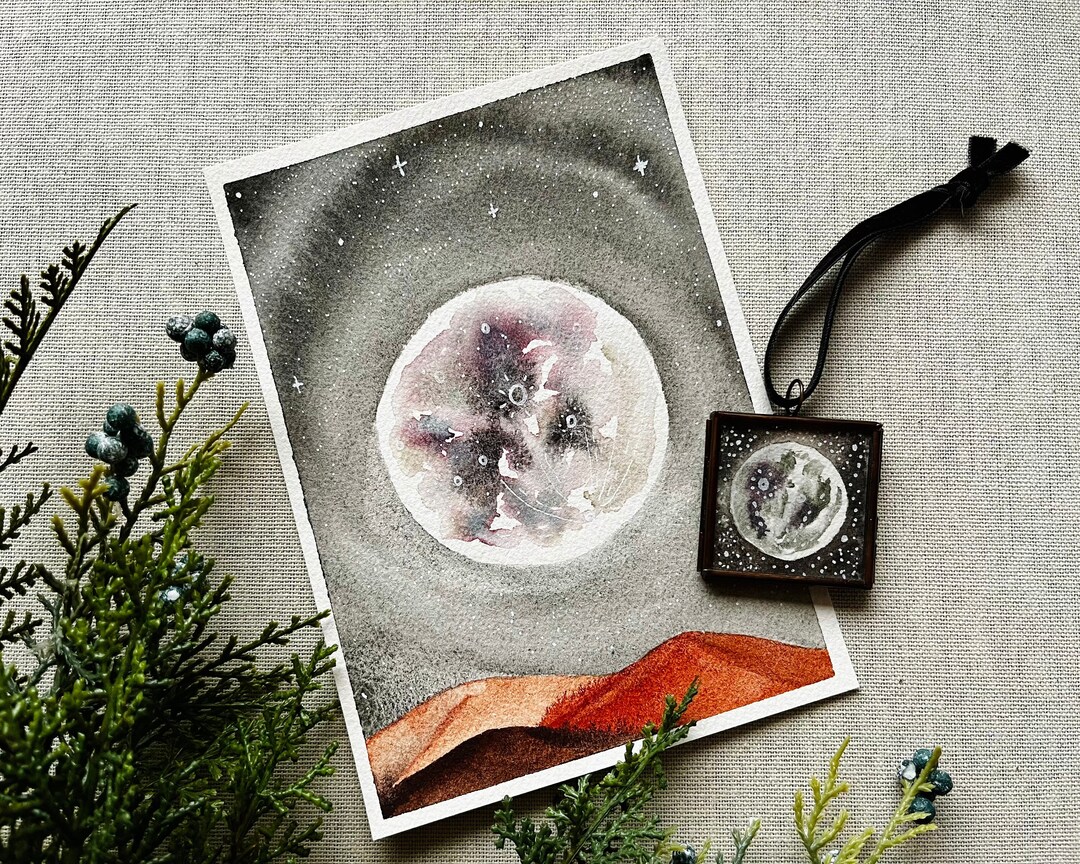 Full Moon Gift Set Original Watercolor Moon Painting & Hand - Etsy
