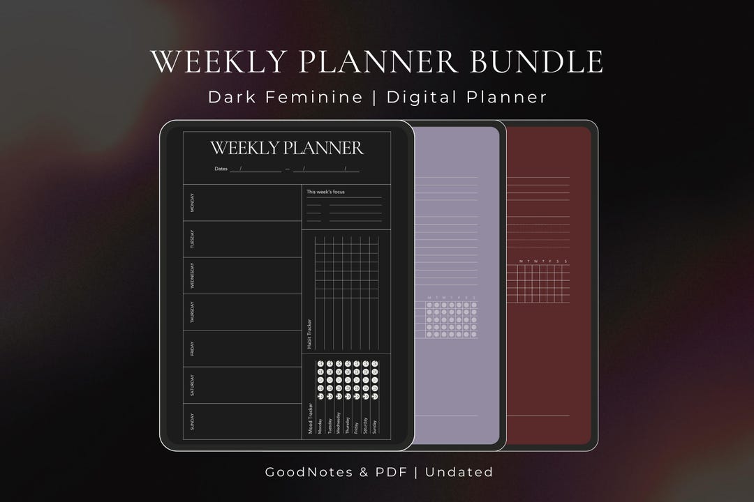 Dark Feminine Weekly Planner Bundle: Digital Adhd-friendly Focus ...