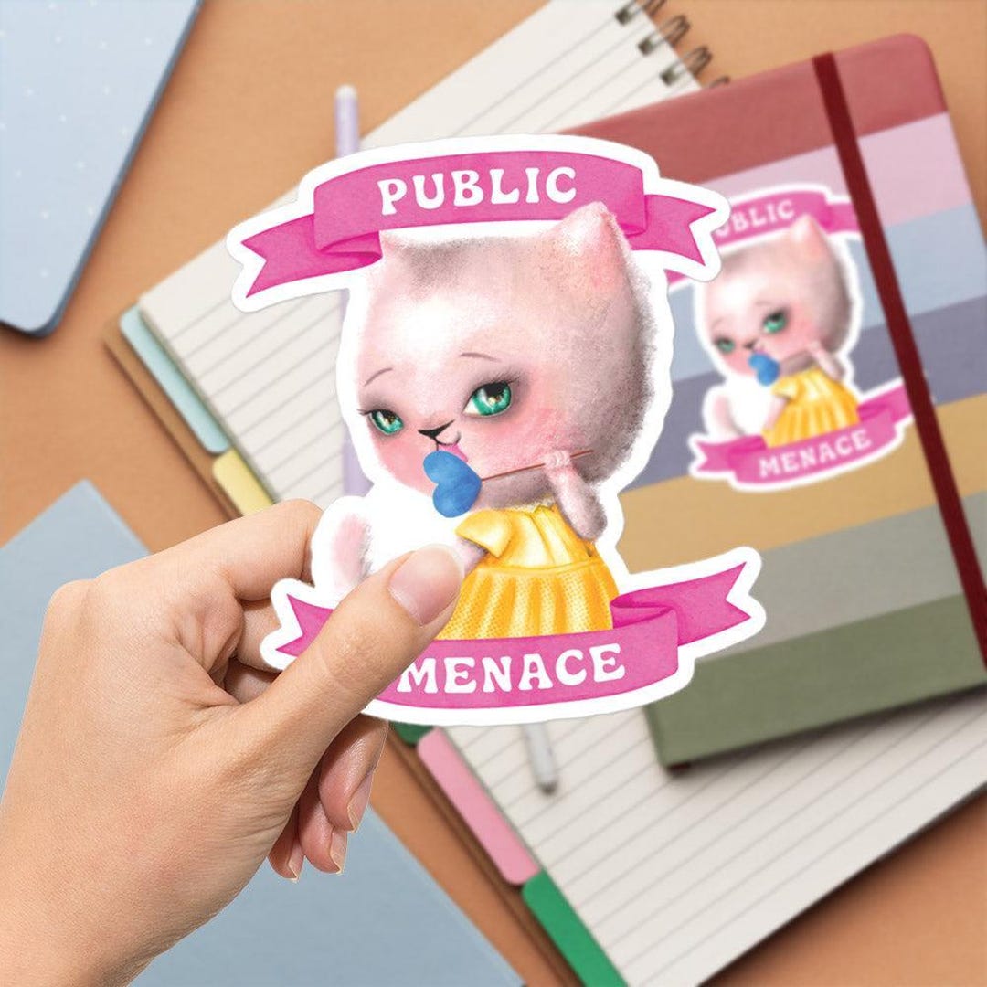 Public Menace Kitty Sticker, Large 4in Vinyl Sticker - Etsy
