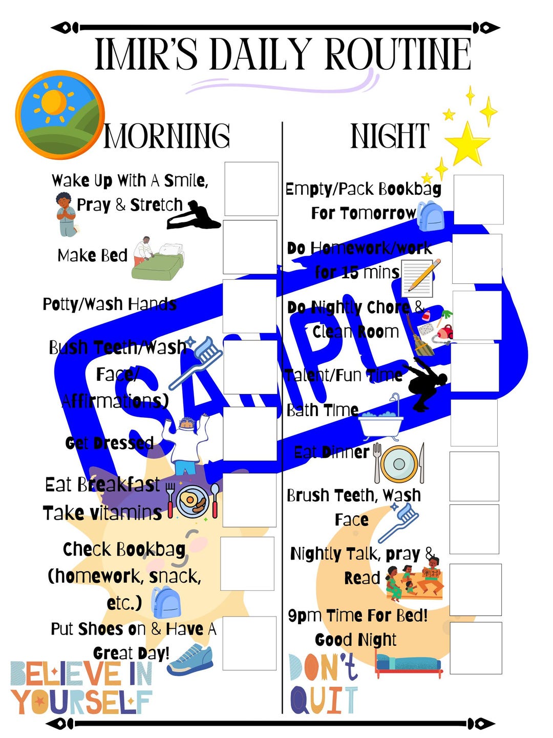 Editable Morning/night Routine Checklist for Kids | Printable Canva ...