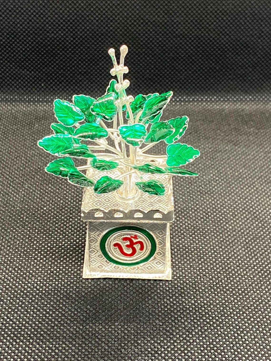 Silver Tulsi Plant With Om Symbol: Religious Home Decor Gift - Etsy
