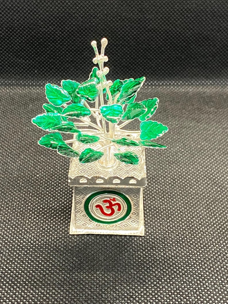 Silver Tulsi Plant With Om Symbol: Religious Home Decor Gift - Etsy