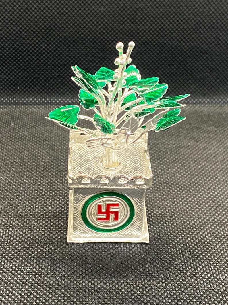 Silver Tulsi Plant With Om Symbol: Religious Home Decor Gift - Etsy