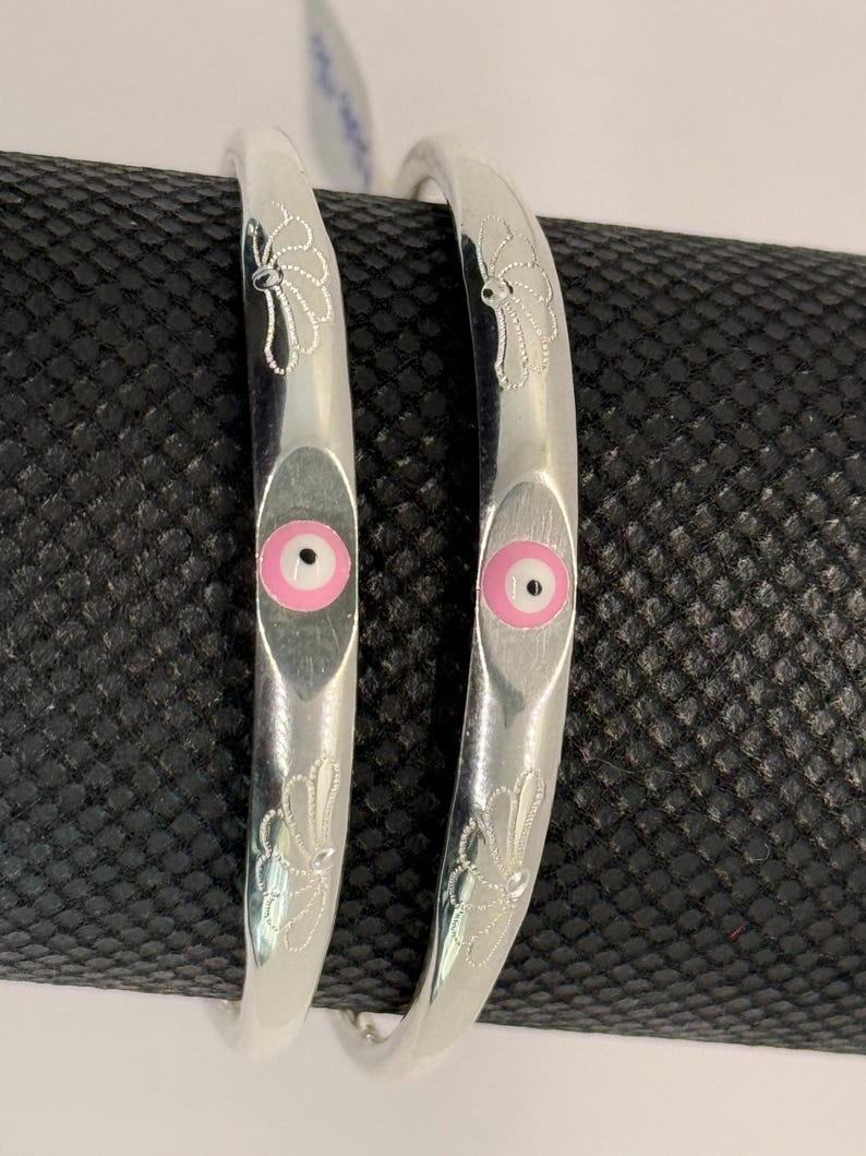 Sterling Silver Baby Bangle Set: Evil Eye Charm, Adjustable Keepsake - Etsy