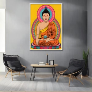 Colorful Buddha Canvas Painting, Spiritual Meditation Wall Decor, Zen ...