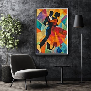 Colorful Cubist Ballroom Dancers - Abstract Canvas Painting, Perfect ...