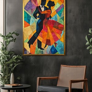Colorful Cubist Ballroom Dancers - Abstract Canvas Painting, Perfect ...