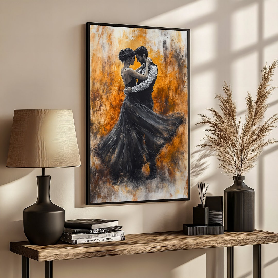 Romantic Couple Dancing in Harmony - Semi-abstract Canvas Painting ...